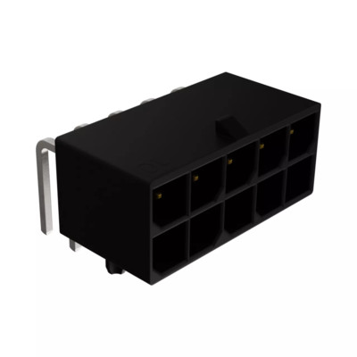 Mega-Fit Right-Angle Header, 5.70mm Pitch, Through Hole, Dual Row, 2 Circuits, 0.76µm Gold (Au) Plating, 3.60mm Tail Length, Glow-Wire Capable, Tape and Reel, Black