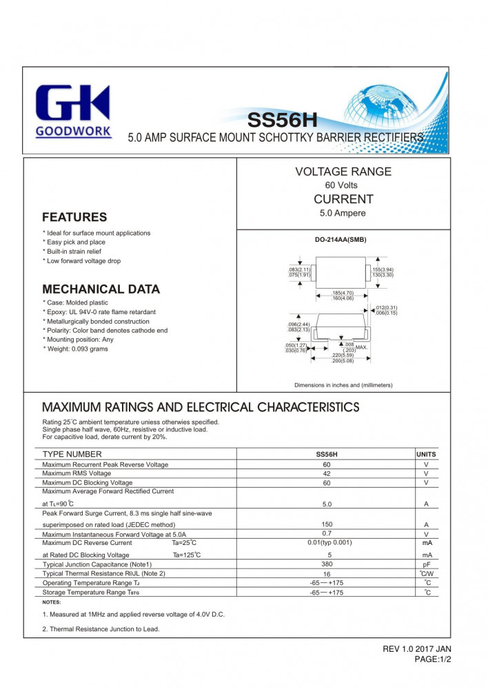 SS56H datasheet page 1