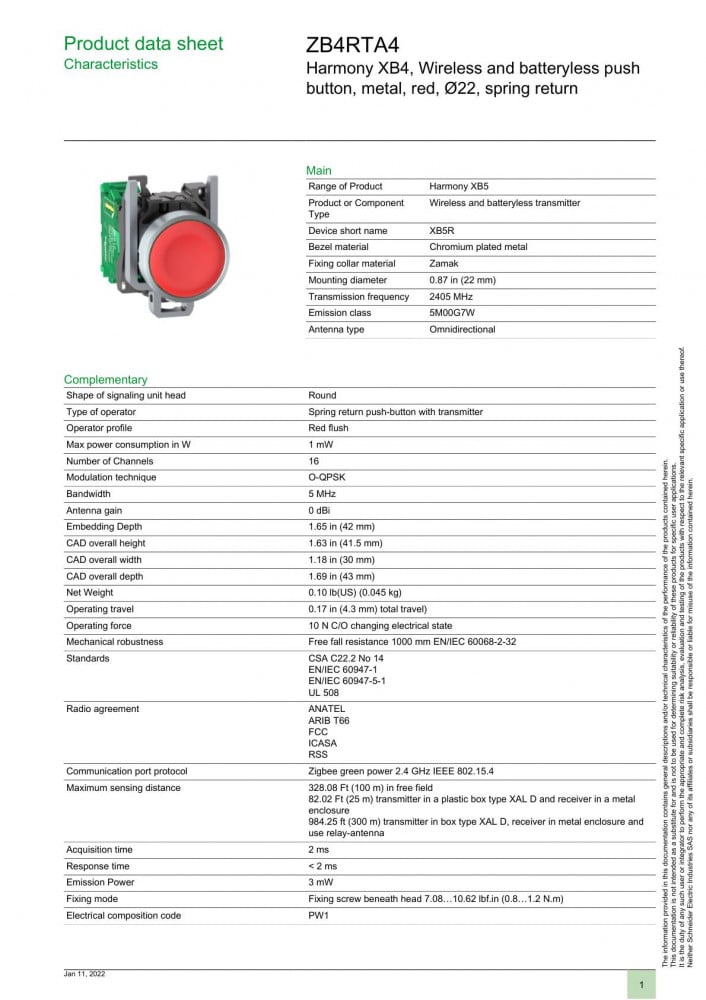 ZB4RTA4 technical document page 1