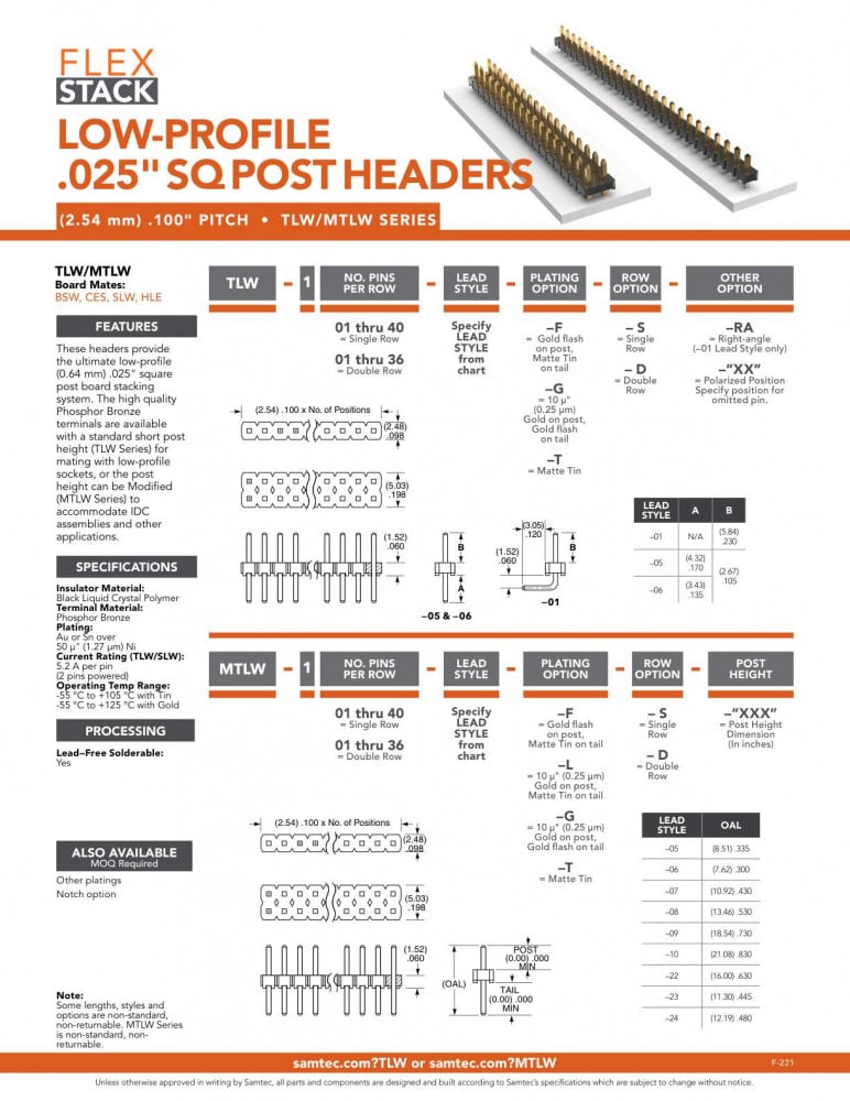Samtec TLW and MTLW series technical document