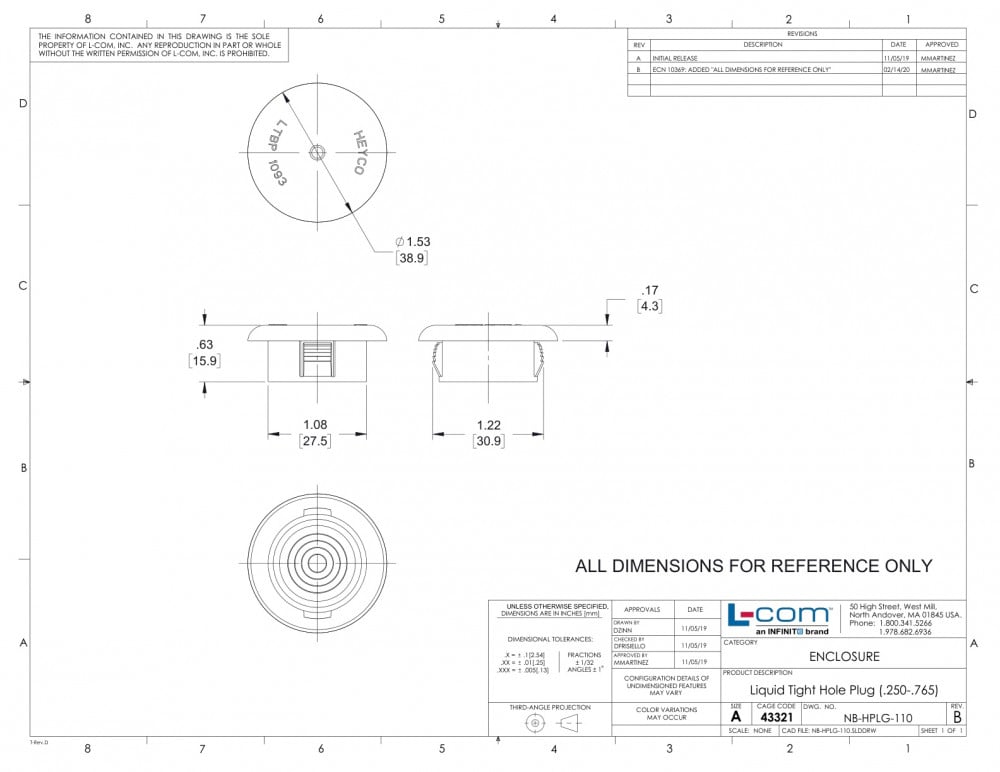 L-com NB-HPLG-110 dimensional drawing