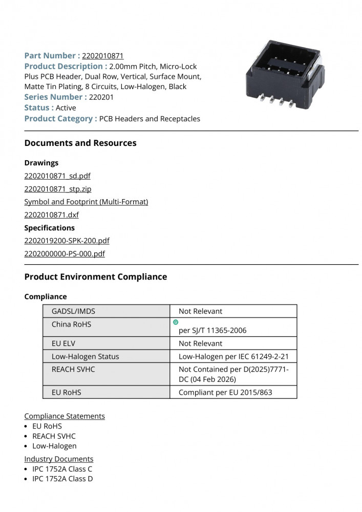 MOLEX 2202010871 technical document image 1