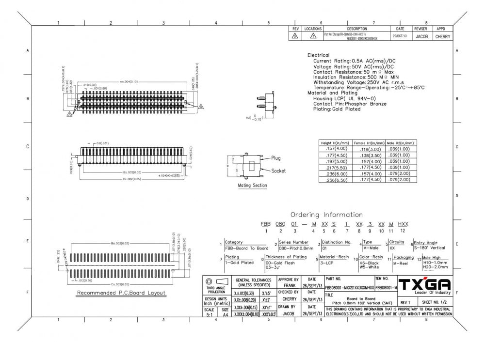 TXGA FBB08001 technical drawing page 1