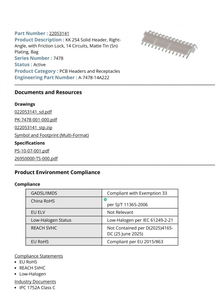 MOLEX 22053141 technical document page 1