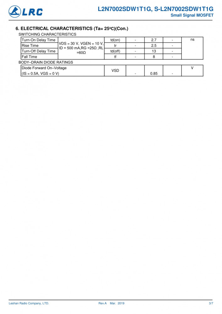 L2N7002SDW1T1G datasheet page 3