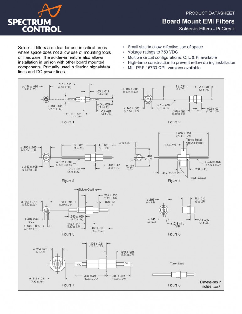 Spectrum Control solder-in filter documentation, page image 1