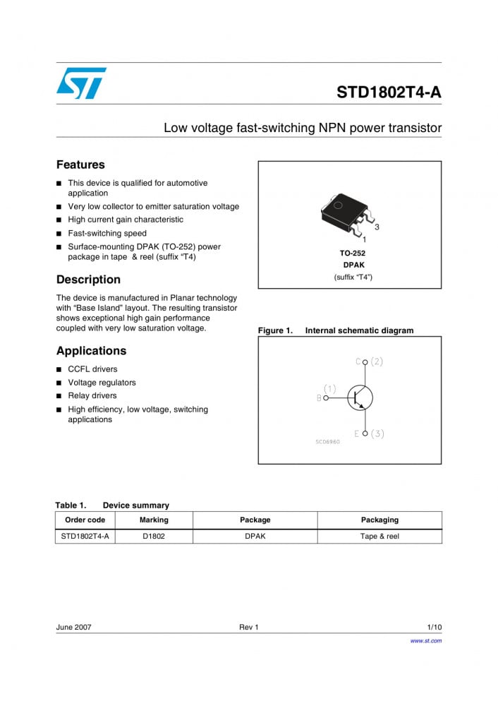 STD1802T4-A datasheet page 1