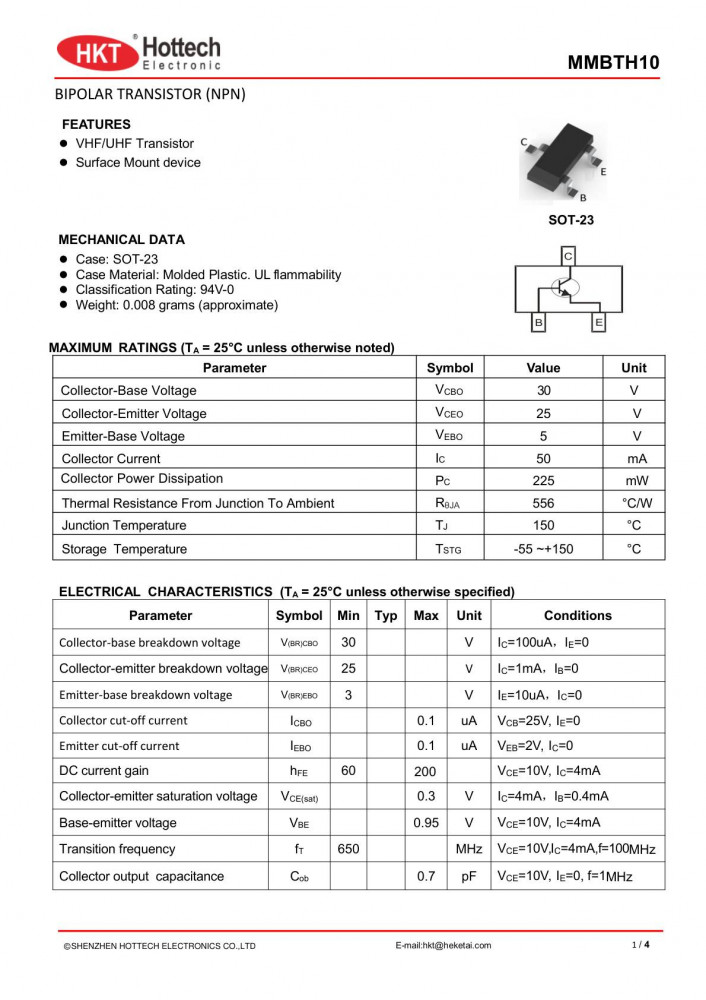 MMBTH10 datasheet page 1