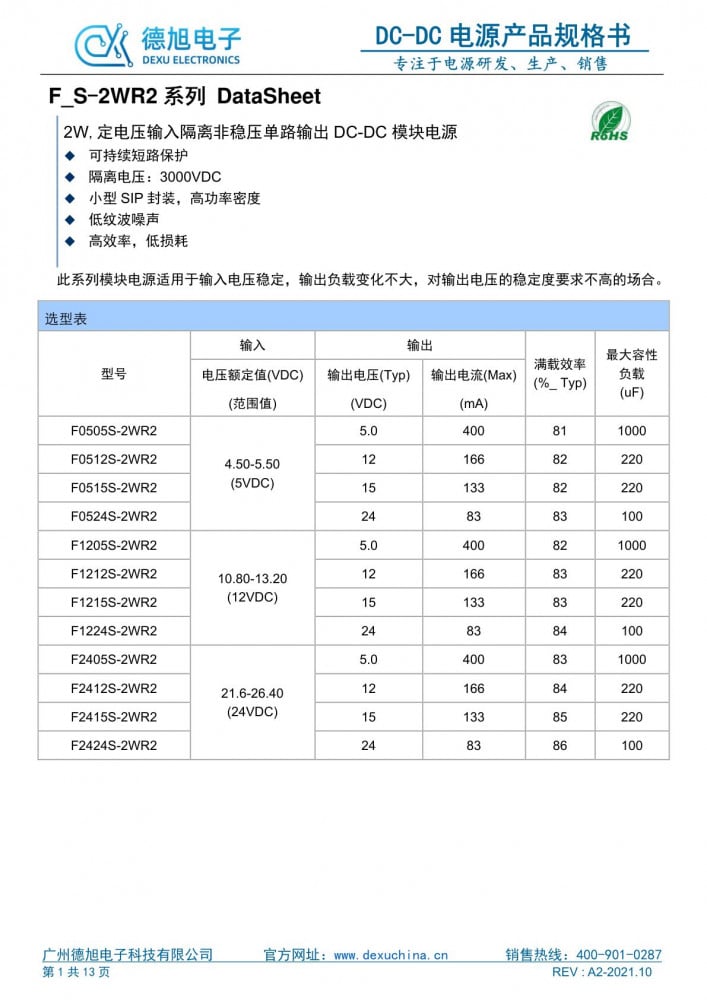 F0505S-2WR2 datasheet page 1