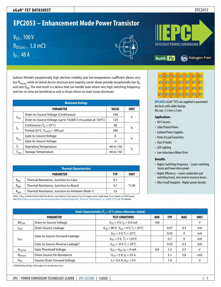 EPC2053 datasheet page 1