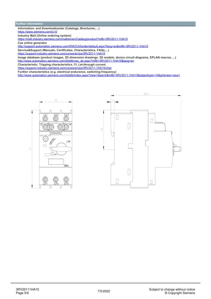 3RV20111HA15 technical document page 5