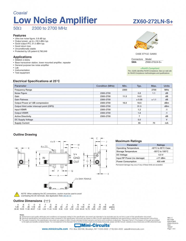 ZX60-272LN-S+ datasheet page 1