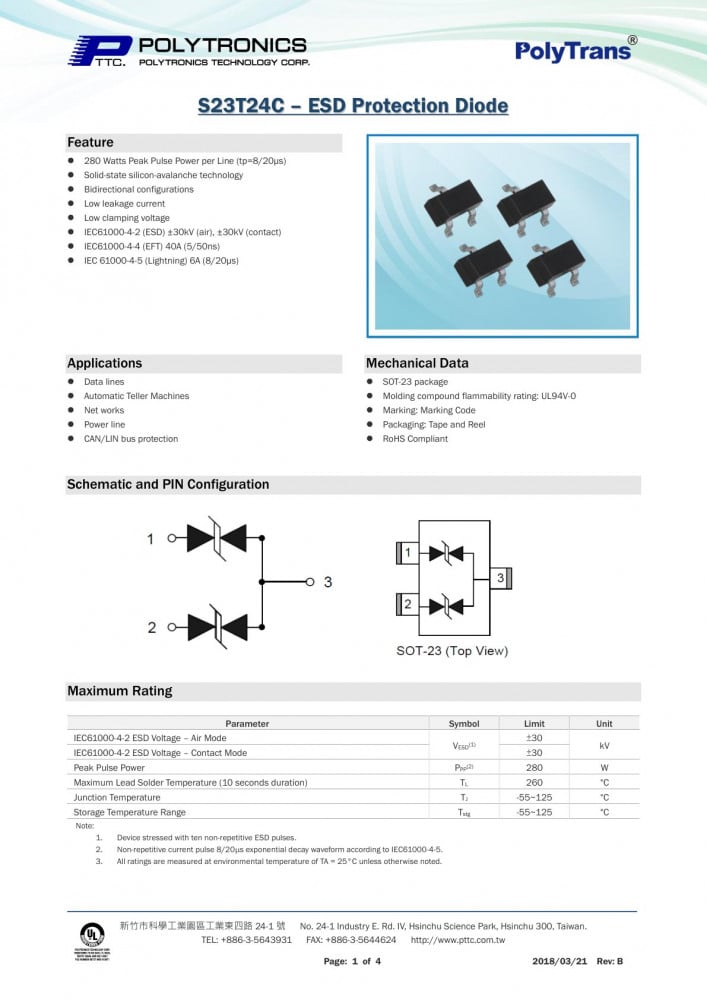 S23T24C datasheet page 1