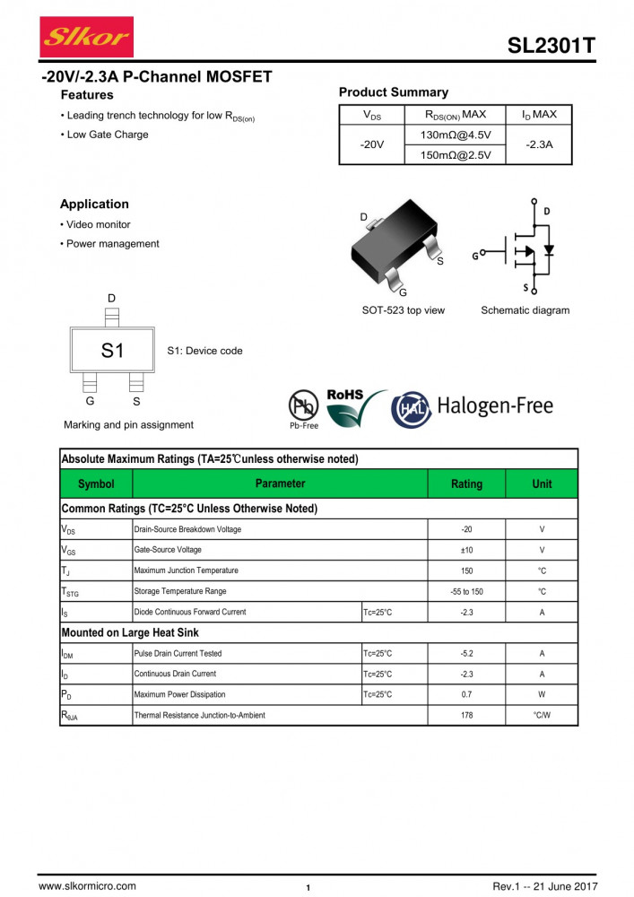 SL2301T datasheet page 1