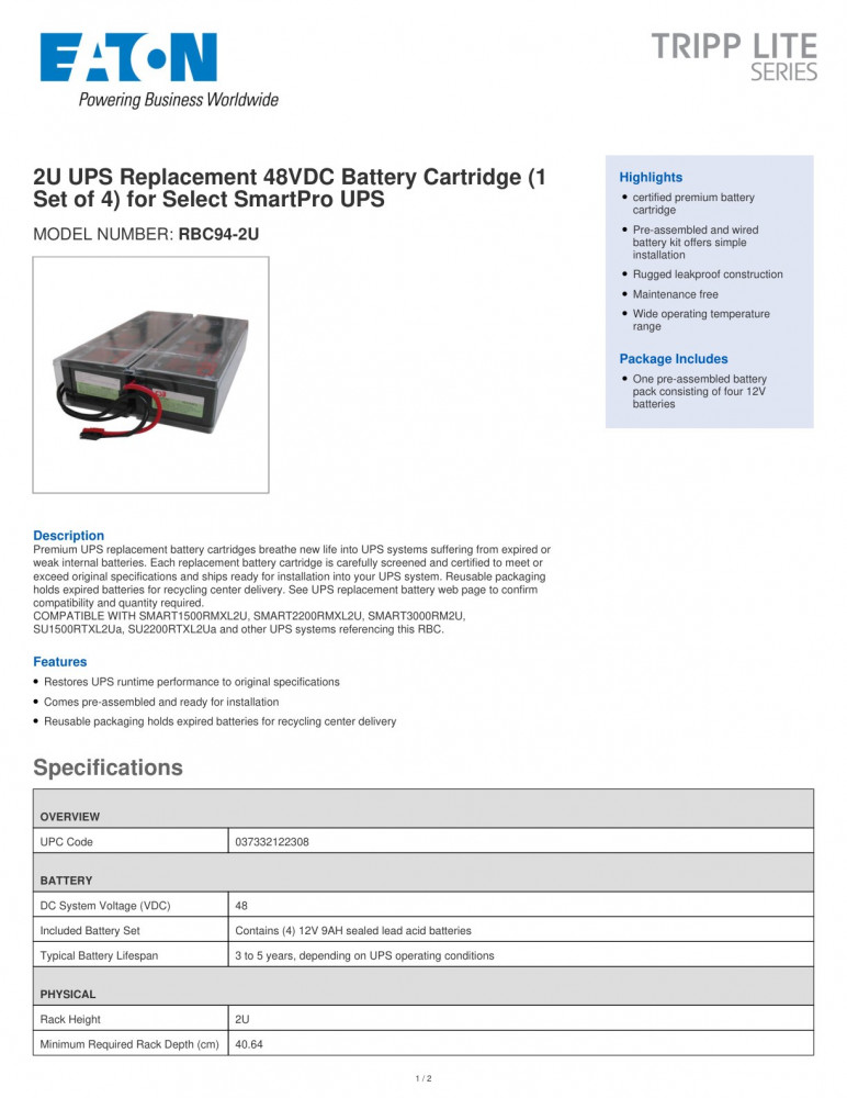 RBC94-2U product documentation page 1