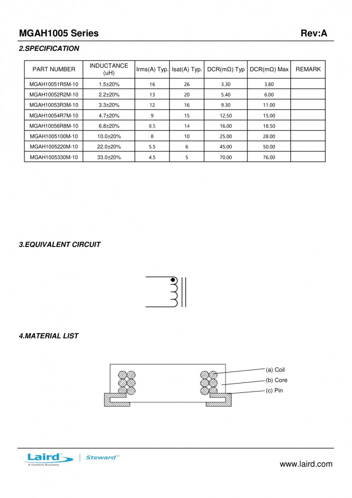 Laird MGAH1005 technical document page 4