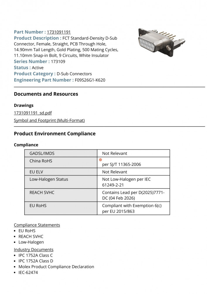 MOLEX 1731091191 drawing preview, page 1
