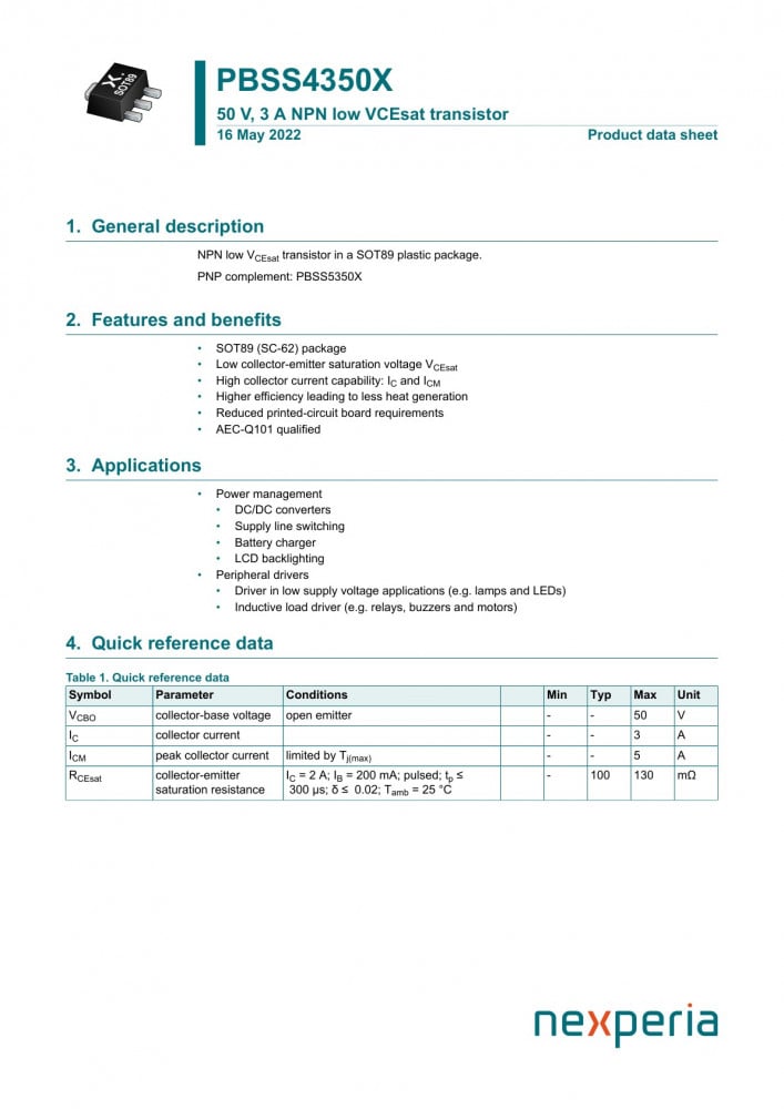 PBSS4350X datasheet page 1