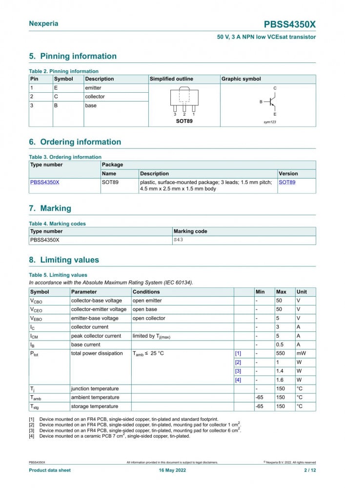 PBSS4350X datasheet page 2