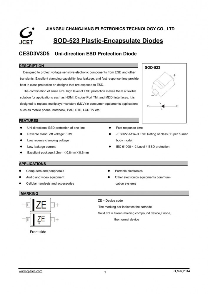 CESD3V3D5 datasheet page 1