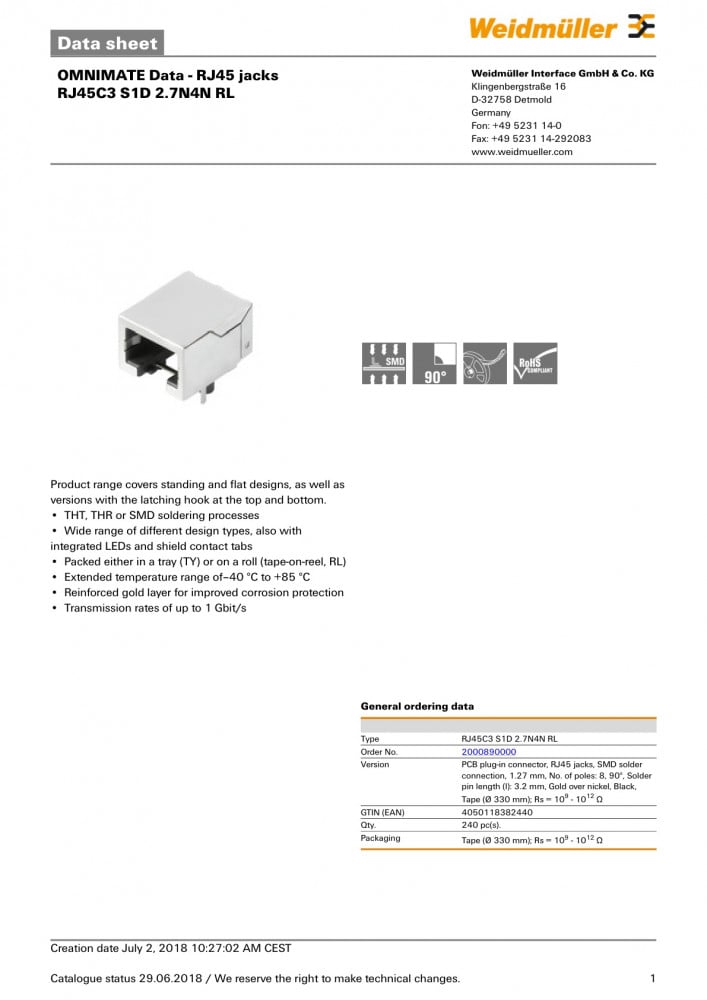 WEIDMULLER 2000890000 product documentation page 1