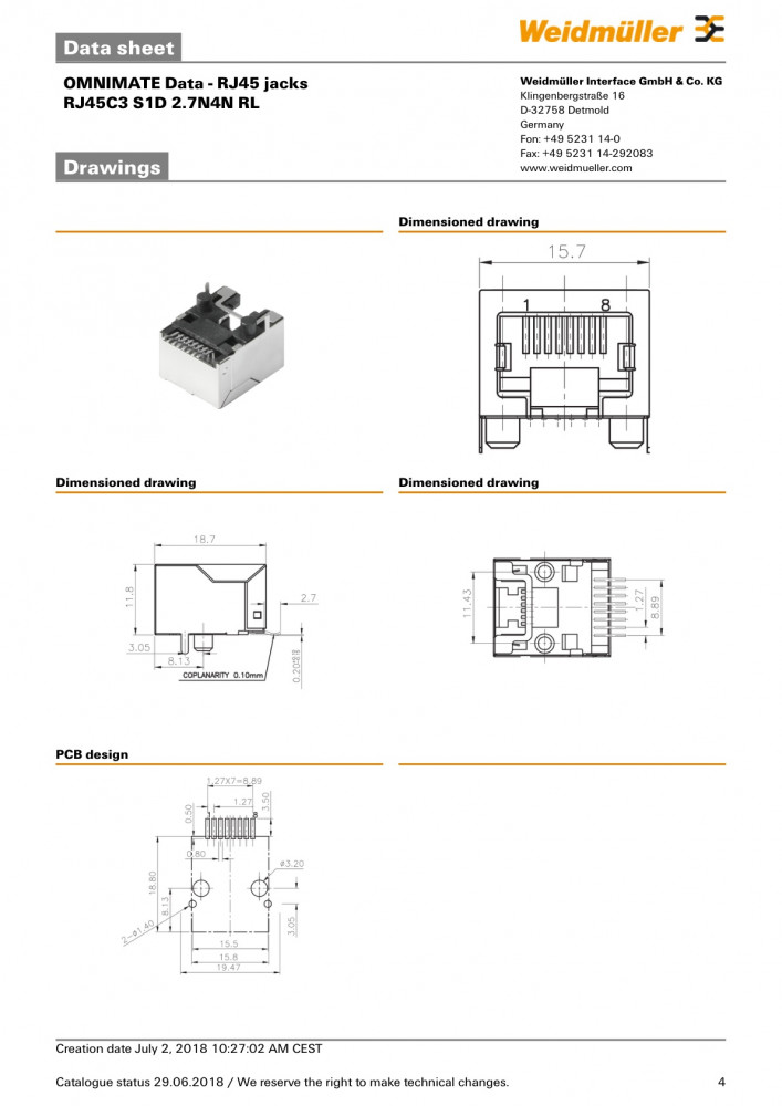 WEIDMULLER 2000890000 PCB design drawing