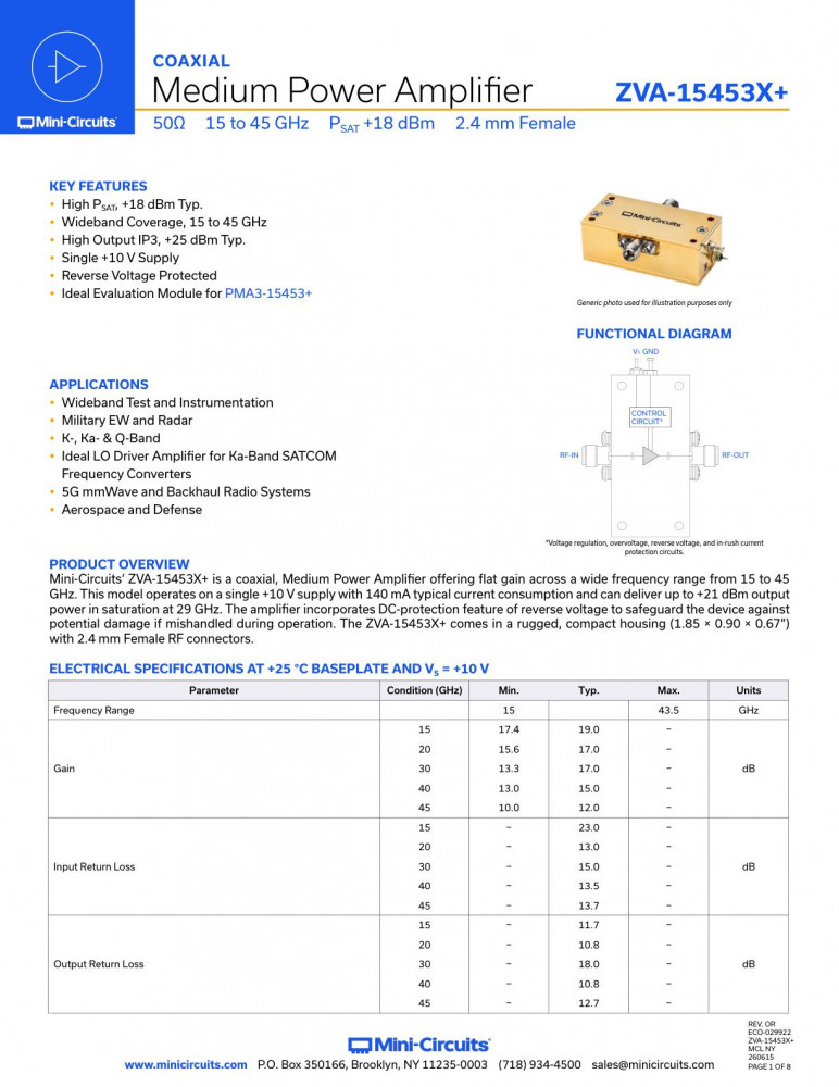 ZVA-15453X+ datasheet page 1