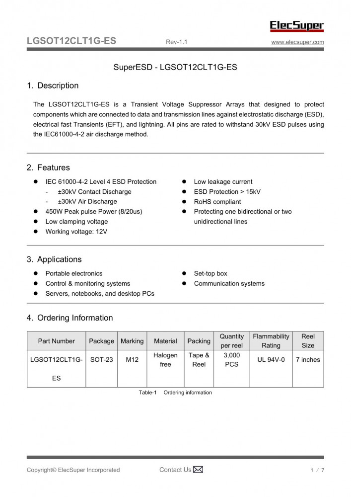 LGSOT12CLT1G-ES datasheet page 1