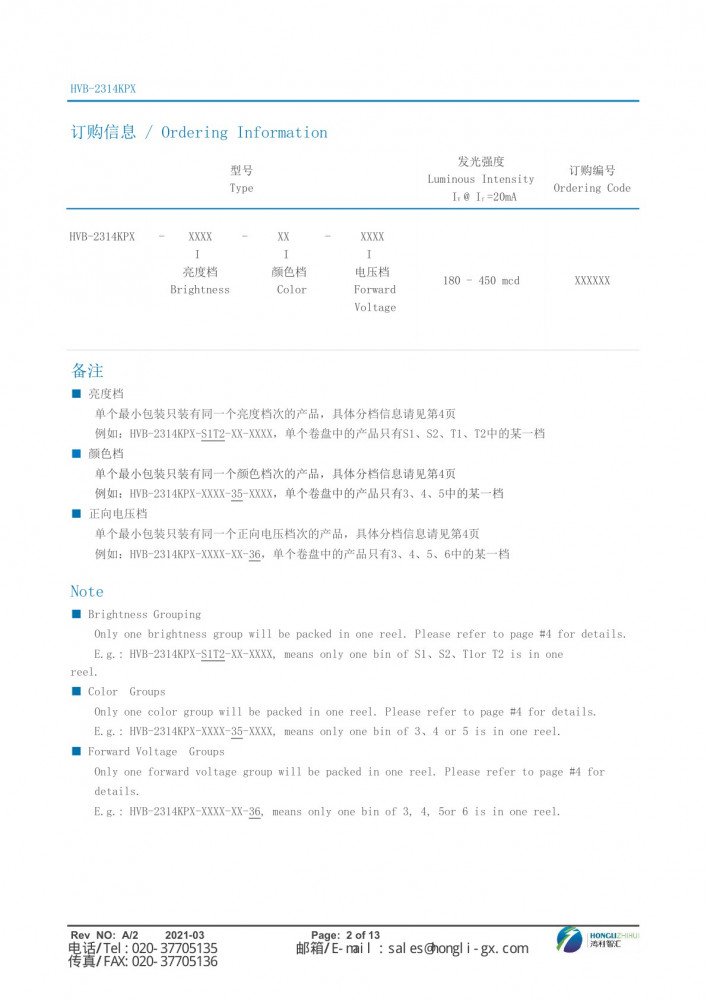 HVB-2314KPX datasheet page 2