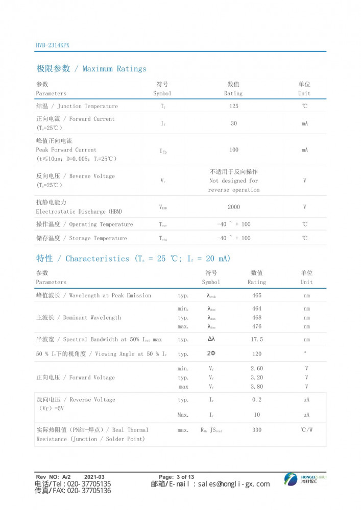 HVB-2314KPX datasheet page 3