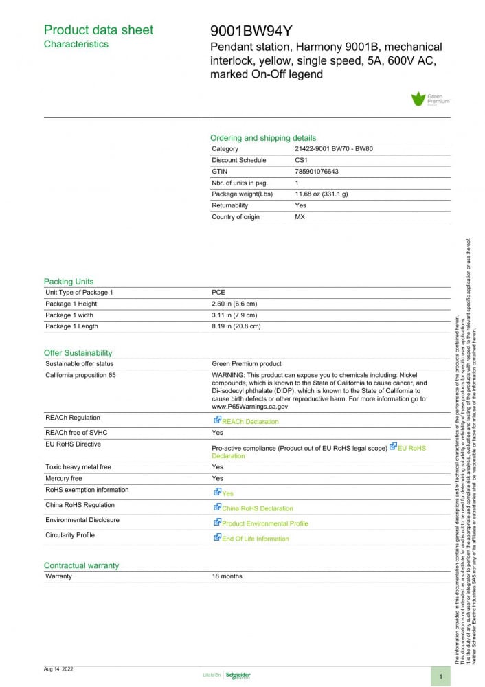 9001BW94Y technical document preview