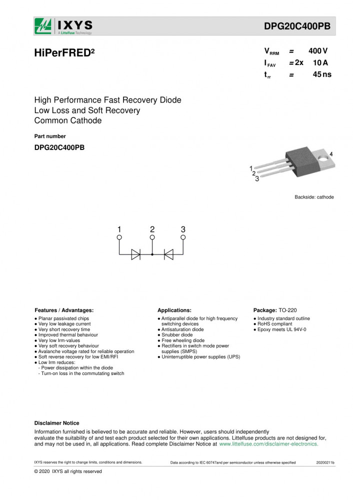 DPG20C400PB datasheet page 1