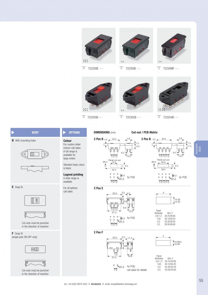 Bulgin 2000 Series slide switch catalogue page 2