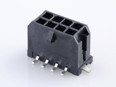 Micro-Fit 3.0 Vertical Header, 3.00mm Pitch, Dual Row, 8 Circuits, with Solder Tab, 0.76µm Gold Plating, Glow-Wire Capable, Black, Tape and Reel for sale