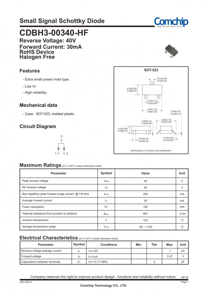 CDBH3-00340-HF datasheet page 1
