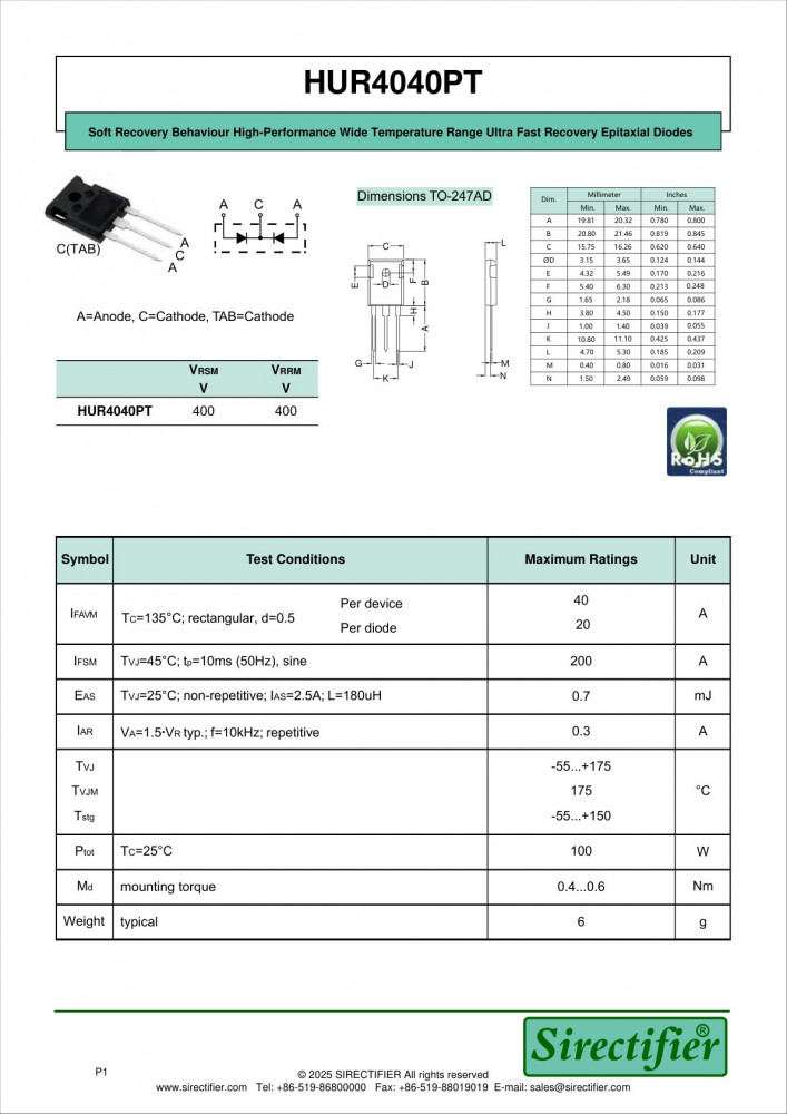 HUR4040PT technical document page 1