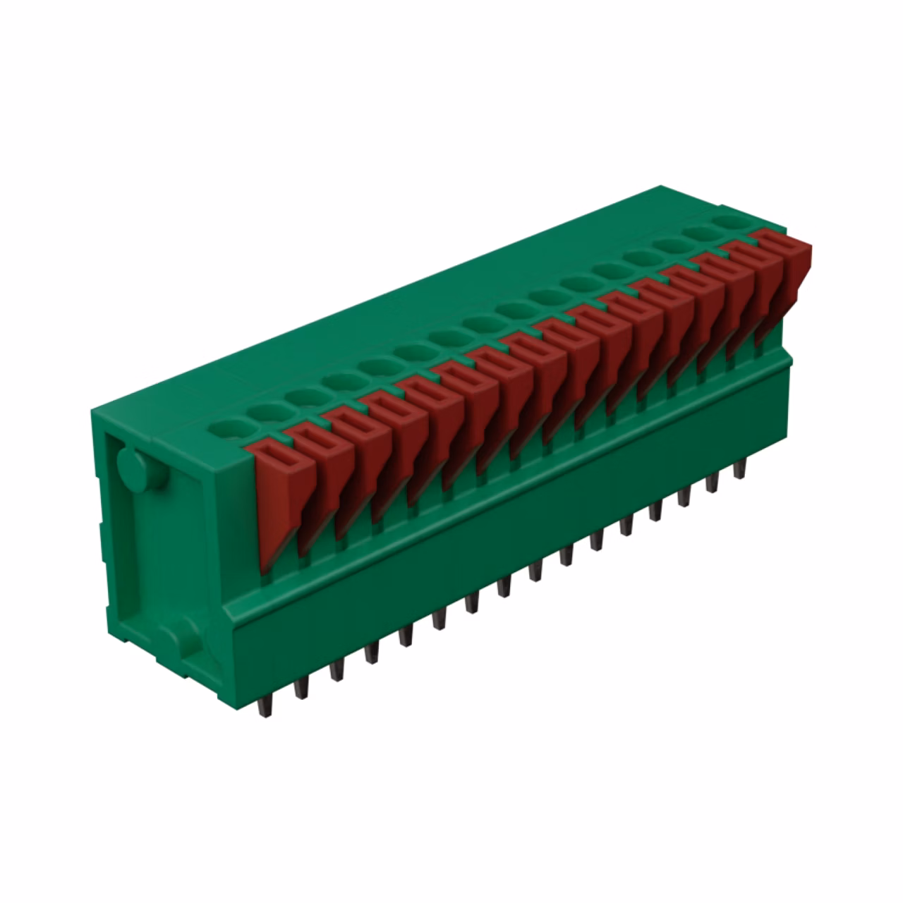 2.54mm Pitch, Eurostyle Fixed-Mount Push-Button Terminal Block, Vertical, 6A, 26-18 AWG, Green, 16 Circuits for sale