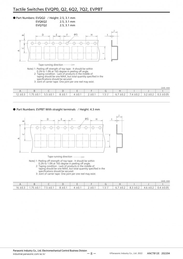 Panasonic tactile switch catalogue page 9
