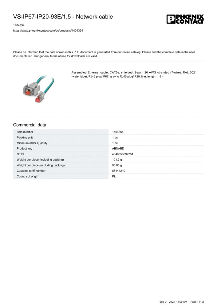 Phoenix Contact 1404354 document page 1