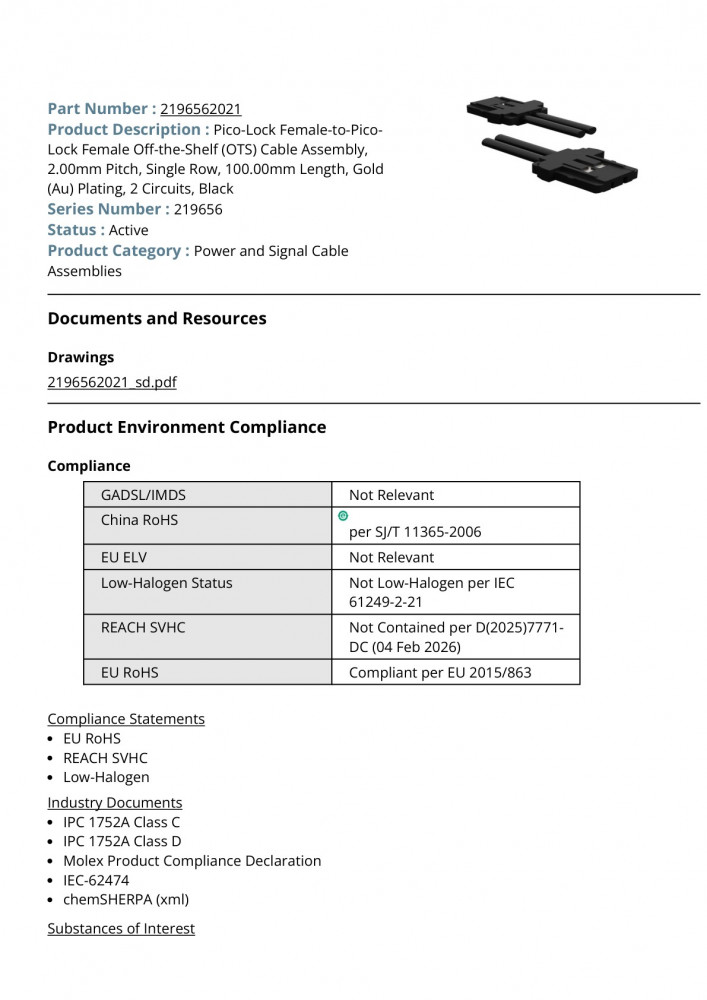 MOLEX 2196562021 drawing page 1