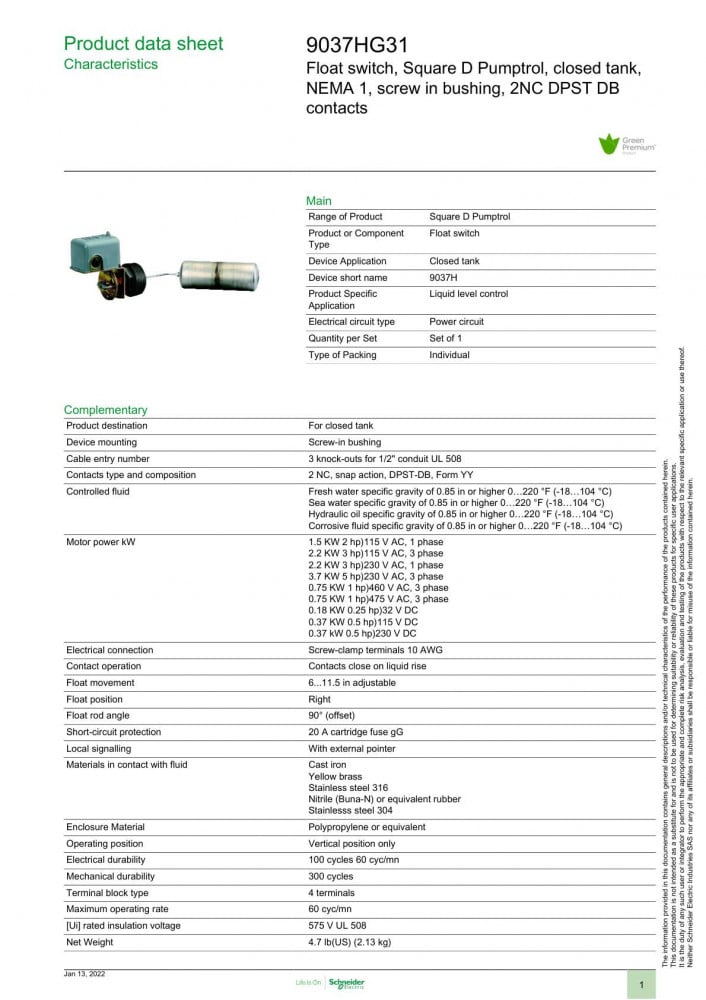 9037HG31 technical document page 1