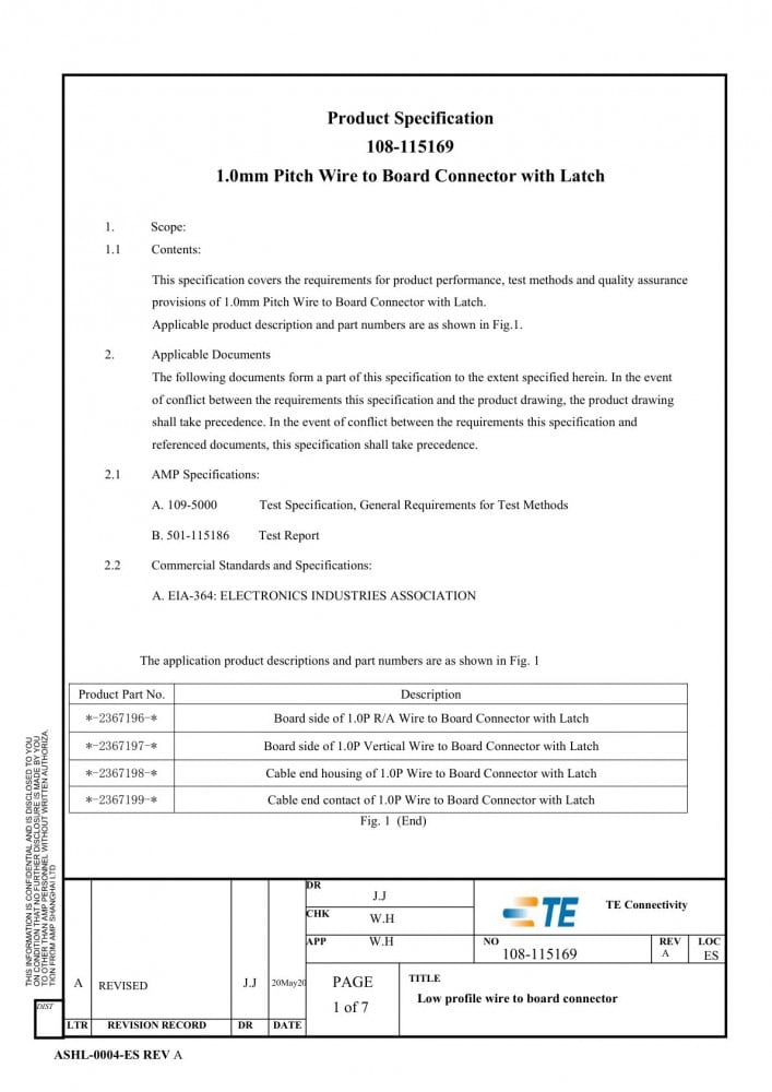 TE Connectivity product specification page 1