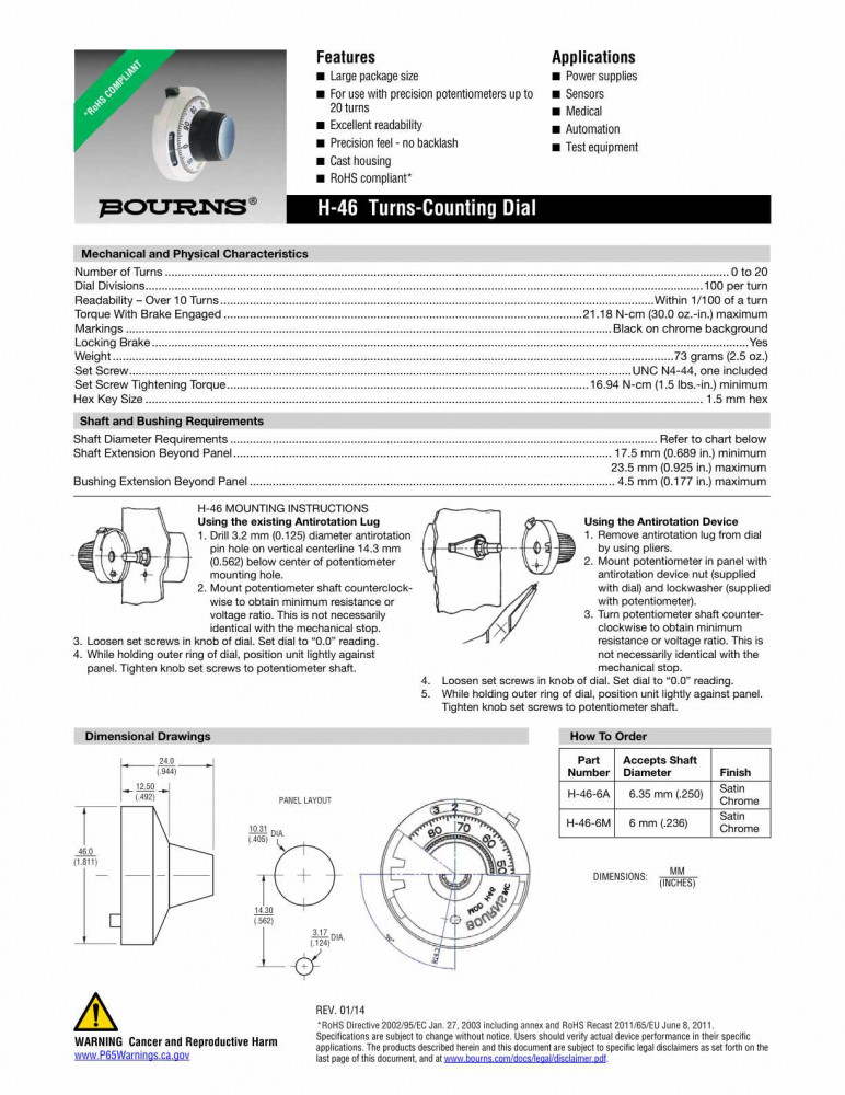 H-46 turns-counting dial technical document, page 1