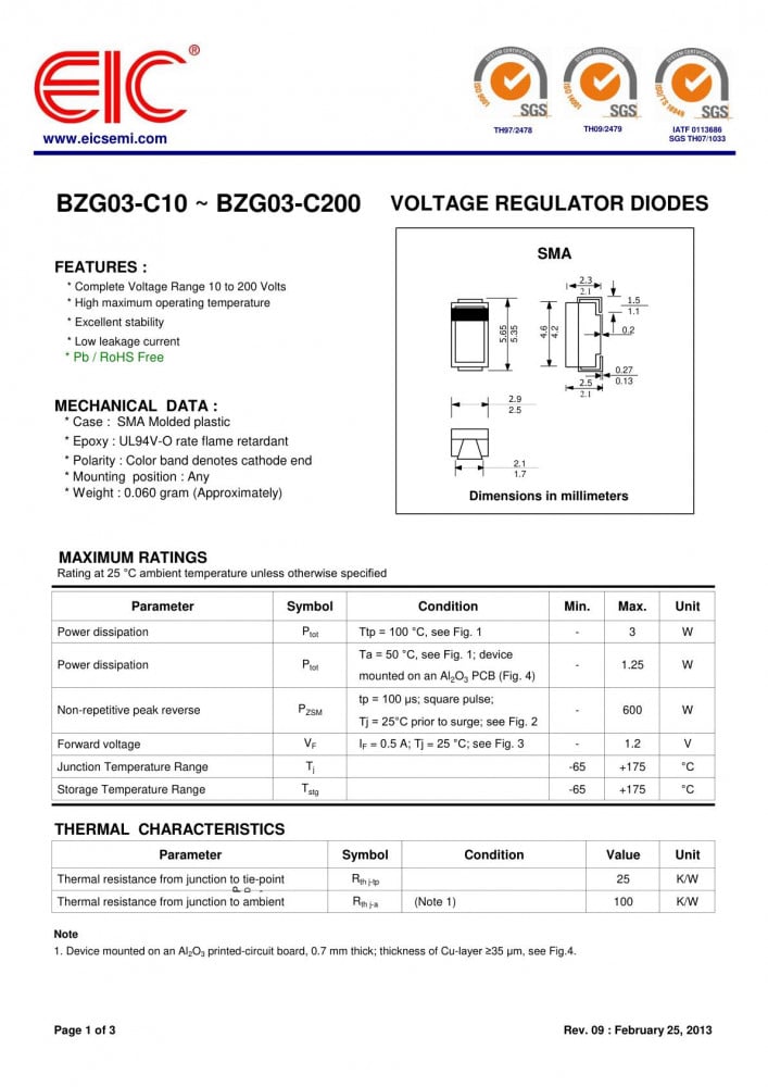EIC BZG03-C12 datasheet page 1