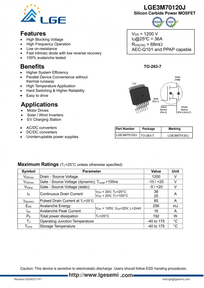 LGE3M70120J datasheet page 1