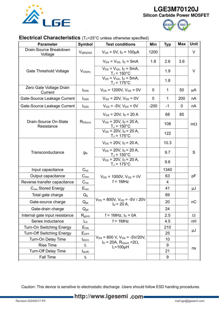 LGE3M70120J datasheet page 2