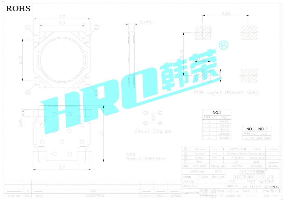K2-1832SR-A4SW-06 tactile switch drawing