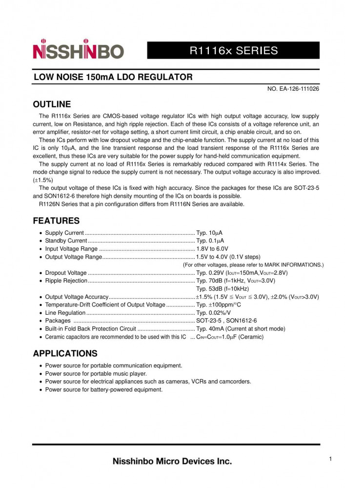R1116 datasheet page 1