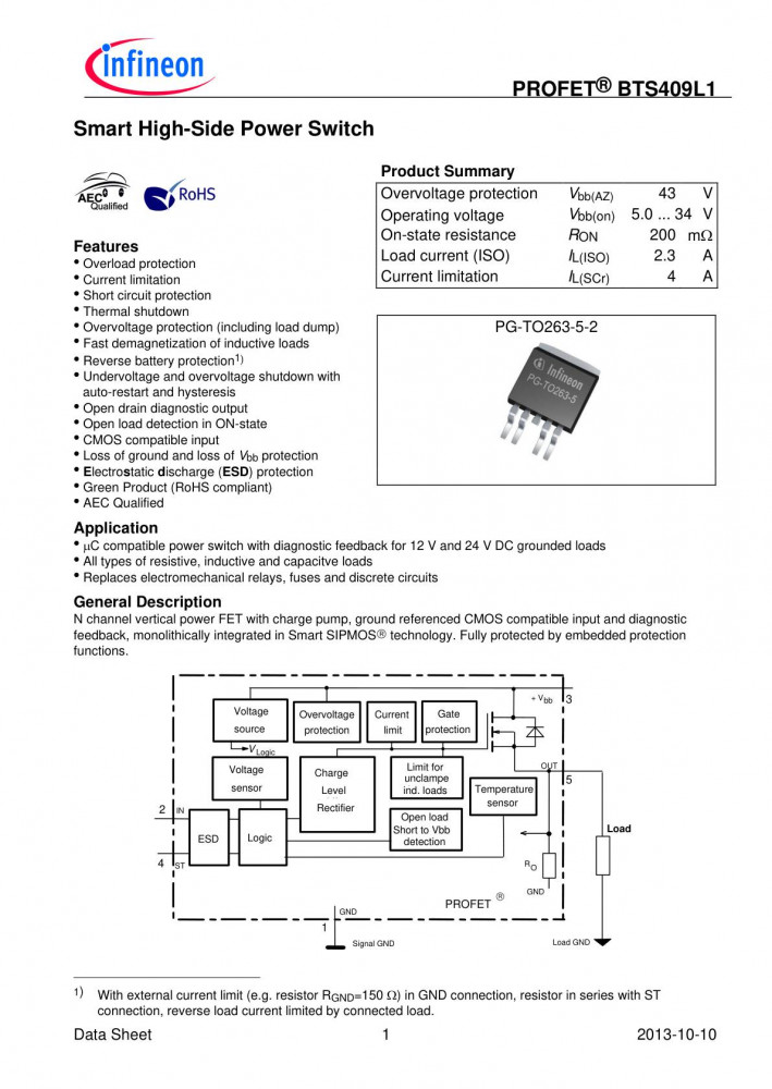 BTS409L1 E3062A datasheet page 1