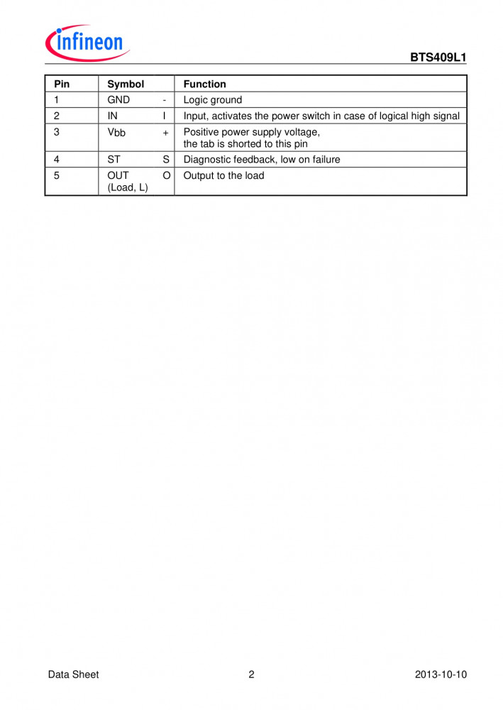 BTS409L1 E3062A datasheet page 2
